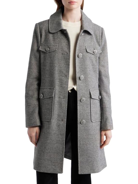 CECE DUPRAZ CeCe Herringbone Flap Pocket Coat
